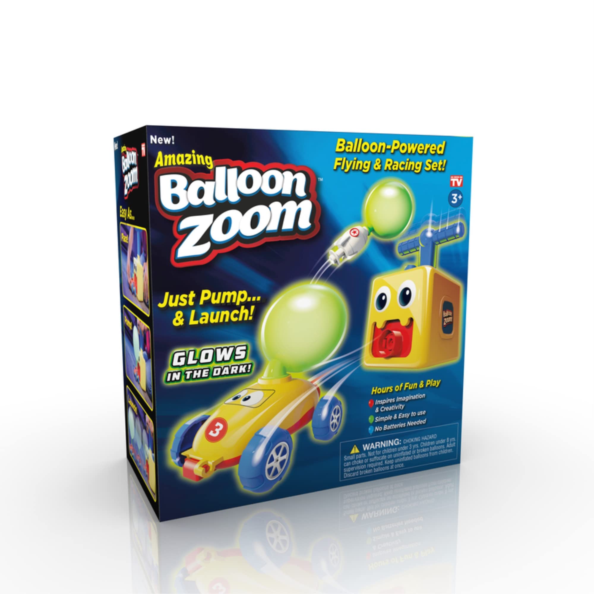 Ontel Balloon Zoom - Balloon-Powered Race Car and Rocket Launcher Toy Set, Ages 3+, Racer Car Box Set