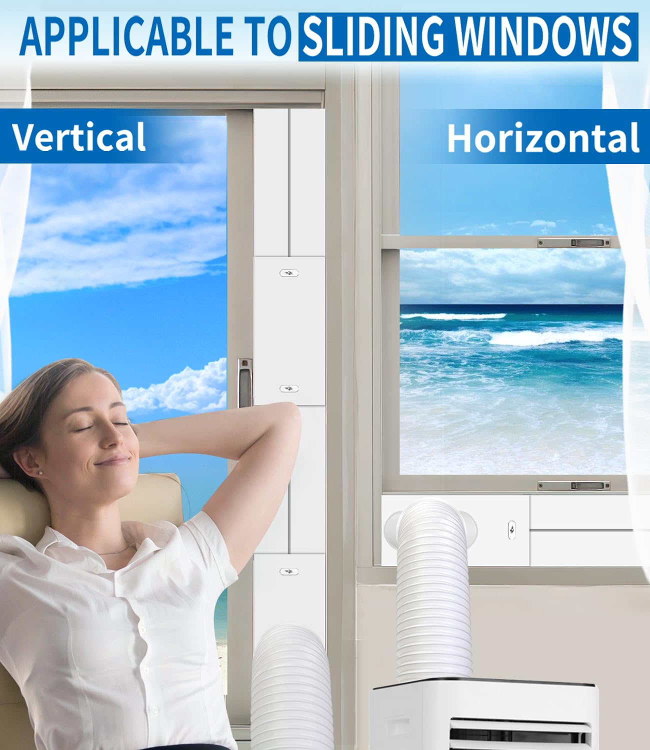Angooni Upgraded 4-in-1 Universal Portable Air Conditioner Window Kit, Sliding Window Vent Kit for 5.9”/5.1” Hoses, Adjustable Portable AC Vent Kit from 17” to 59”, Indoor AC Window Kit, White
