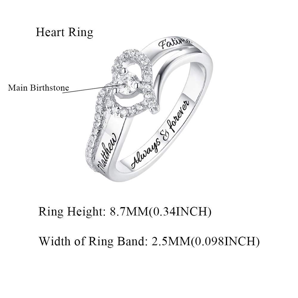 AILIN Personalized Twisted CZ Promise Rings with Name Engraved 925 Sterling Silver Wedding Bands Gift for Women Mother's Day Engagement Jewelry Square Heart Shape