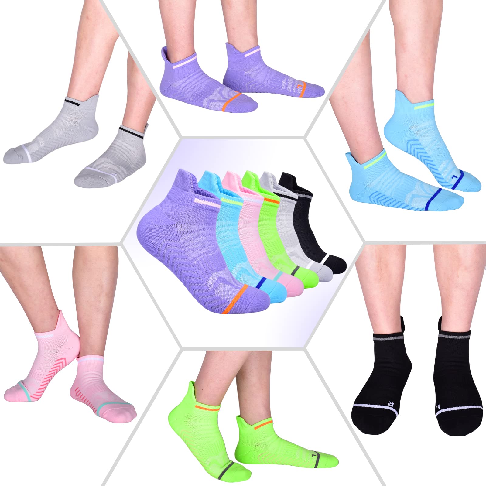 Aifong Ankle Socks for Women Quarter Athletic Running Socks Cushioned Low Cut Workout Sport Tab Cotton Socks 6 Pairs