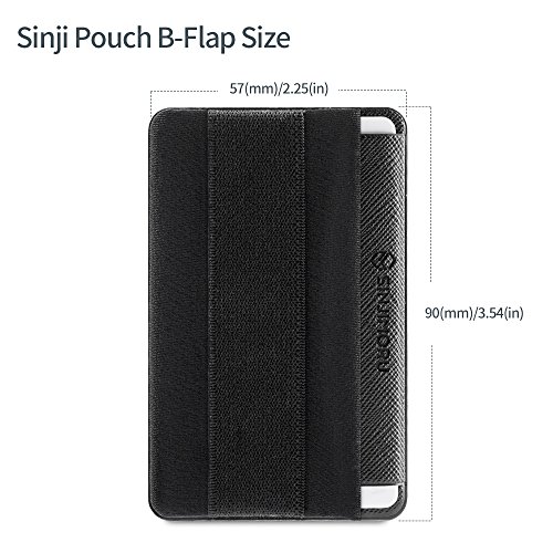 Sinjimoru Phone Grip Credit Card Holder with Flap, Secure Stick-On Wallet as Phone Finger Strap Adhesive ID Card Case for iPhone Case. Sinji Pouch B-Flap Black.