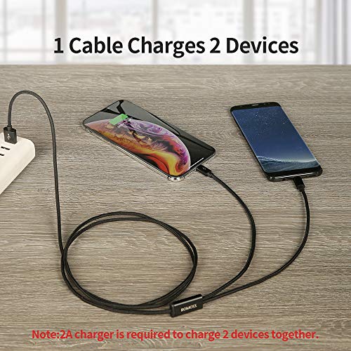 ROMOSS Multi USB Charging Cable - 5FT Nylon Braided 2 in 1 Fast Charger Micro USB Cable Compatible for iPhone, iPad, Airpods Earphone, Galaxy S7 J7 Note 5, Fire Tablets and PS4