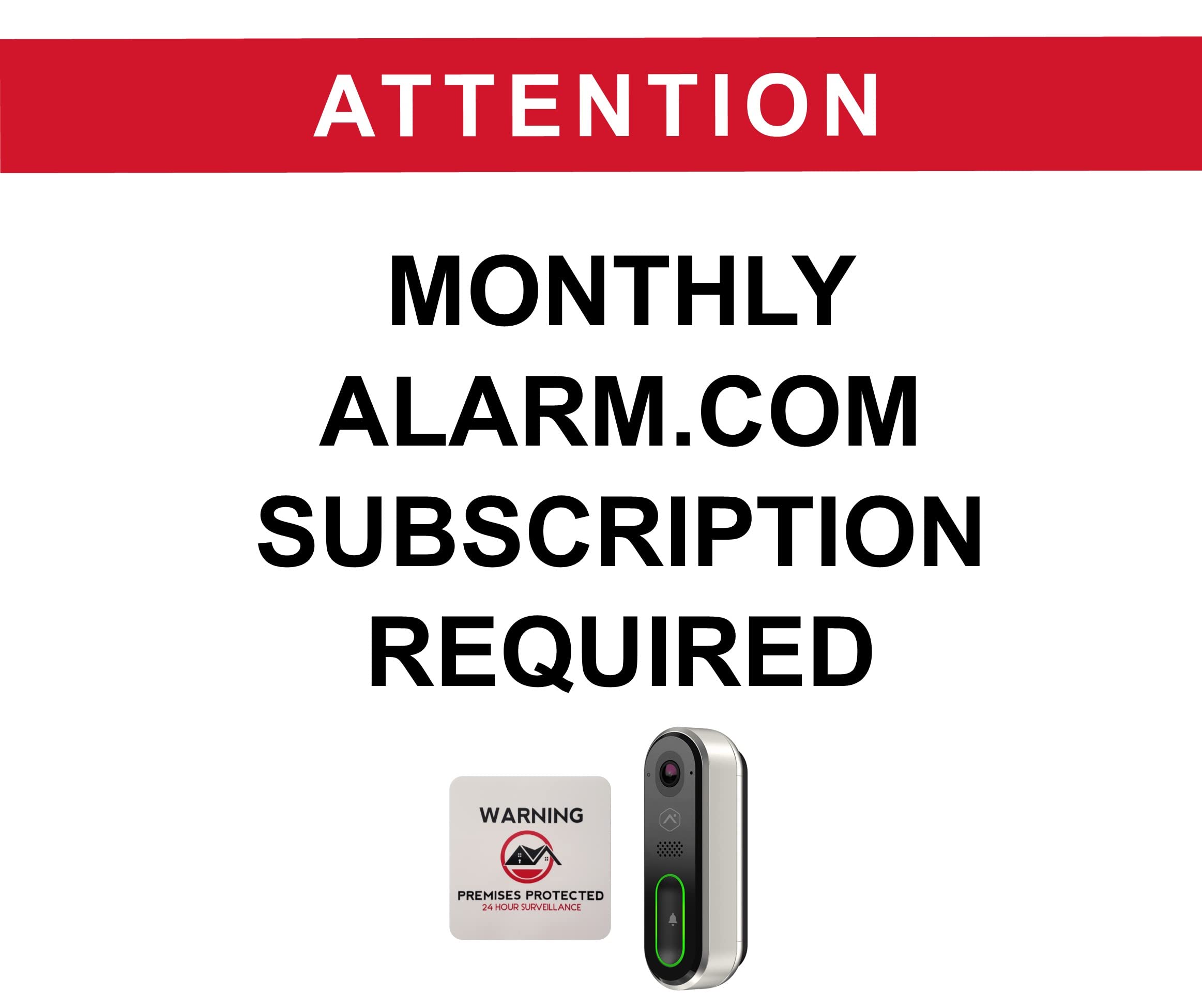 Alarm.com High Definition Wi-Fi Video Doorbell Camera Skybell VDB-770-S (Silver) Bundled with 4 inch Security Warning Sticker. Not Compatible with The Skybell app. Monthly Paid Subscription Required
