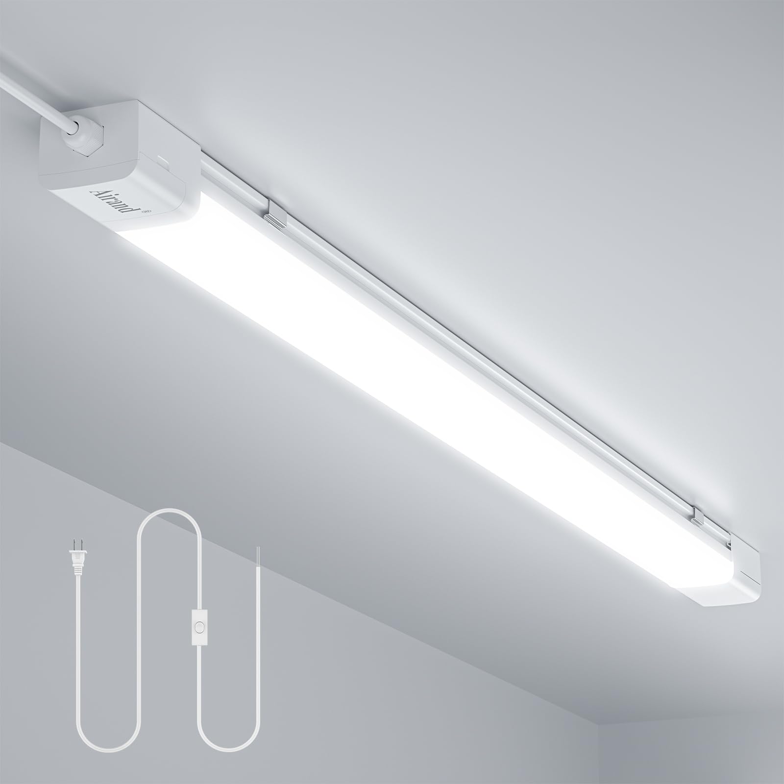 Ceiling Lights with Plug 5000K, 4FT Plug in Ceiling Light 36W LED Tube Lights Fixture with ON/Off Switch Linkable LED Closet Light for Bathroom, Garage, Workbench, Cabinet, Overhead Lighting