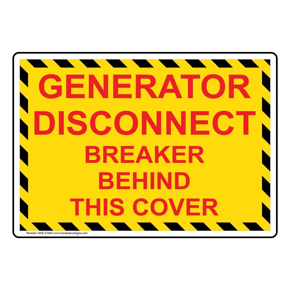 ComplianceSigns.com Generator Disconnect Breaker Behind This Cover Label Decal, 5x3.5 in. 4-Pack Vinyl for Industrial Notices