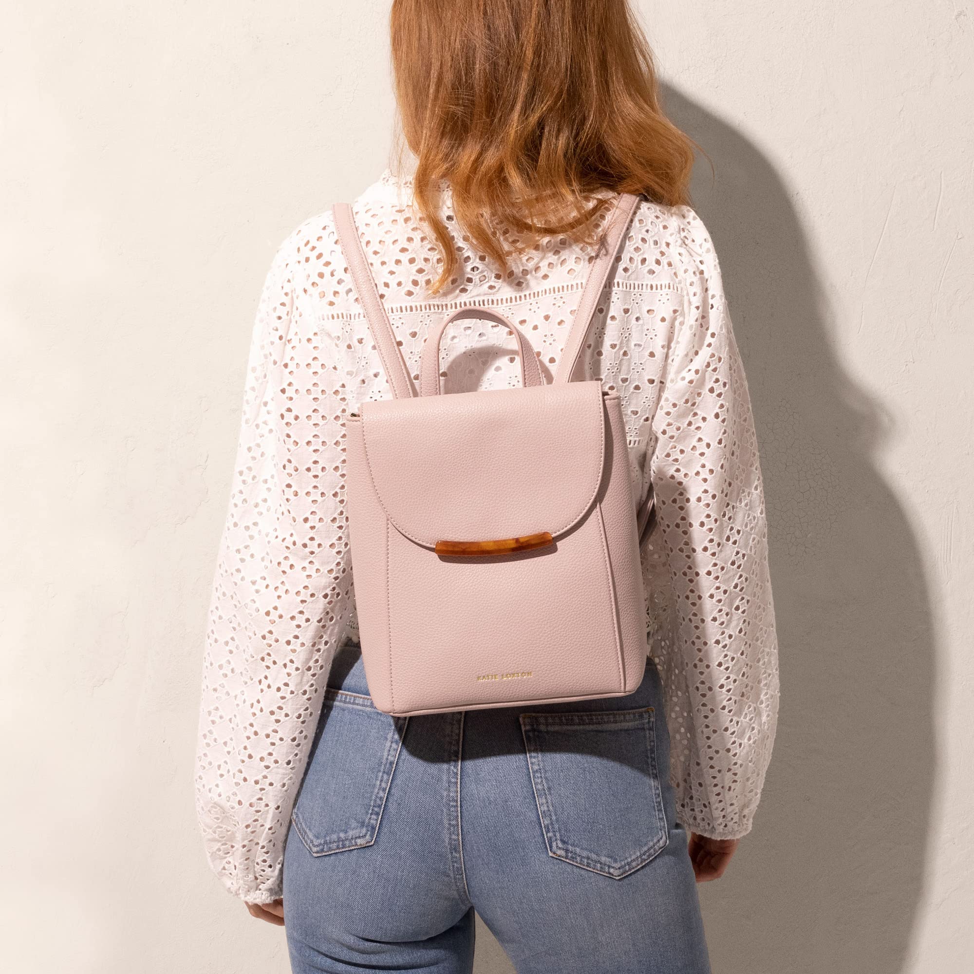 KATIE LOXTON Dani Tortoiseshell Womens Vegan Leather Convertible Strap Top Handle Purse Backpack Dusty Pink