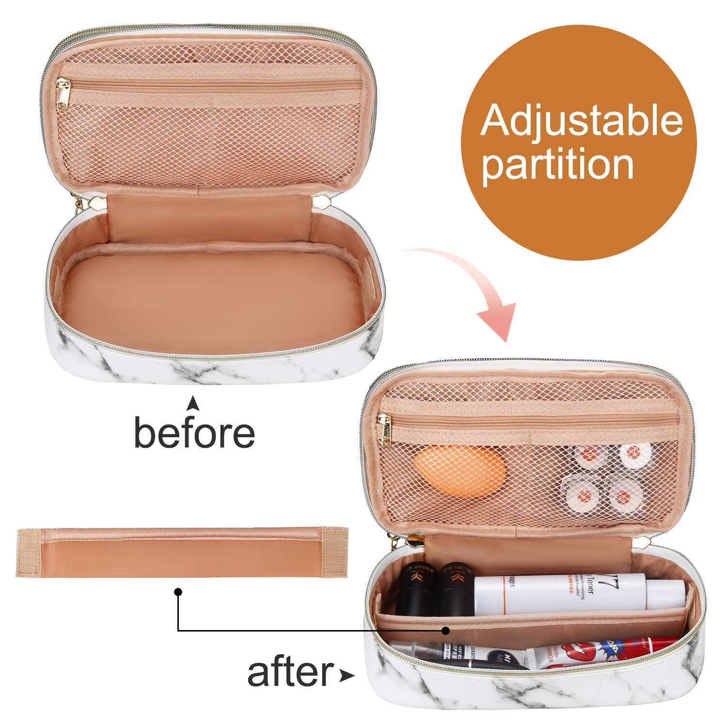 Relavel Makeup Case 2-Layer Cosmetic Brush Bag Marble Storage Travel Bag for Professional Makeup Brushes Storage Box (Marble White Pattern)