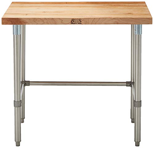 John Boos SNB09 Maple Top Work Table with Stainless Steel Base and Bracing, 60" Long x 30" Wide x 1-3/4" Thick