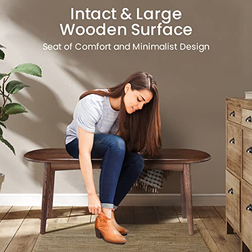 Fancyarn Wood Bench, 47" L FAS Grade 100% Solid Oak Wood Bench w/Rounded Corner, Large Comfortable Seat, Firm Mortise & Tenon Structure, Long Bench for Dining Room, Entryway, Bedroom