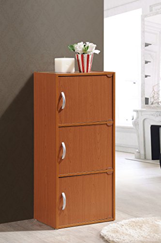 HODEDAH 3 Door Bookcase Cabinet, Cherry