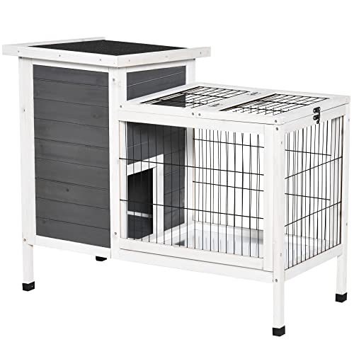 PawHut 36" Rabbit Hutch Bunny Cage Small Animal House with Weatherproof Roof Romevable Tray and Enclosed Run, Indoor/Outdoor