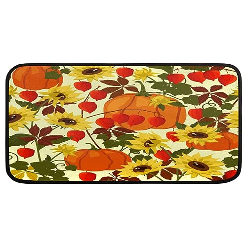 Gublec Sunflower Pumpkins Autumn Kitchen Mats Cushioned Anti Fatigue Kitchen Rugs Non Slip Washable Floor Mats for Home Office Sink Laundry 39 x 20 Inch