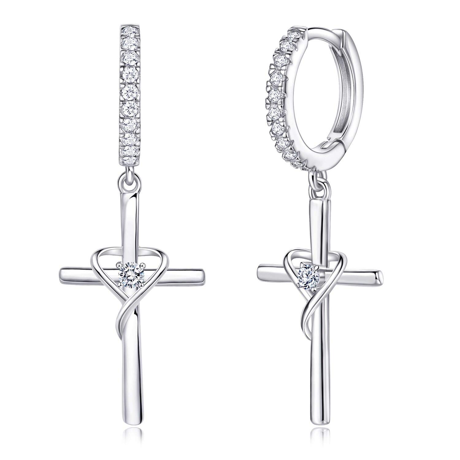 925 Sterling Silver Earrings for Women Heart Earrings Dangle Earrings Cross Jewelry for Festival, Vacation or Holiday by AmorAime (D-04-April)
