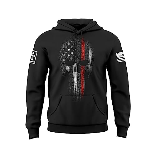 Fantastic Tees Thin Red Line Firefighter American Skull Men's Sweatshirt Hoodie (Black, M)