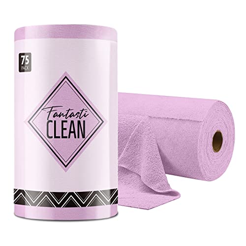 Fantasticlean Microfiber Cleaning Cloth Roll -75 Pack, Tear Away Towels, 12" x 12", Reusable Washable Rags (Purple)