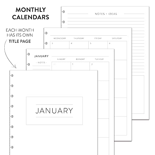 BetterNote 2024 Monthly Calendar Refill Fits Discbound Notebooks, Fits Happy Planner, Levenger Circa, Arc Staples, TUL Office Depot, InkWell Press (Classic, 11-Disc, 8.5"x11")