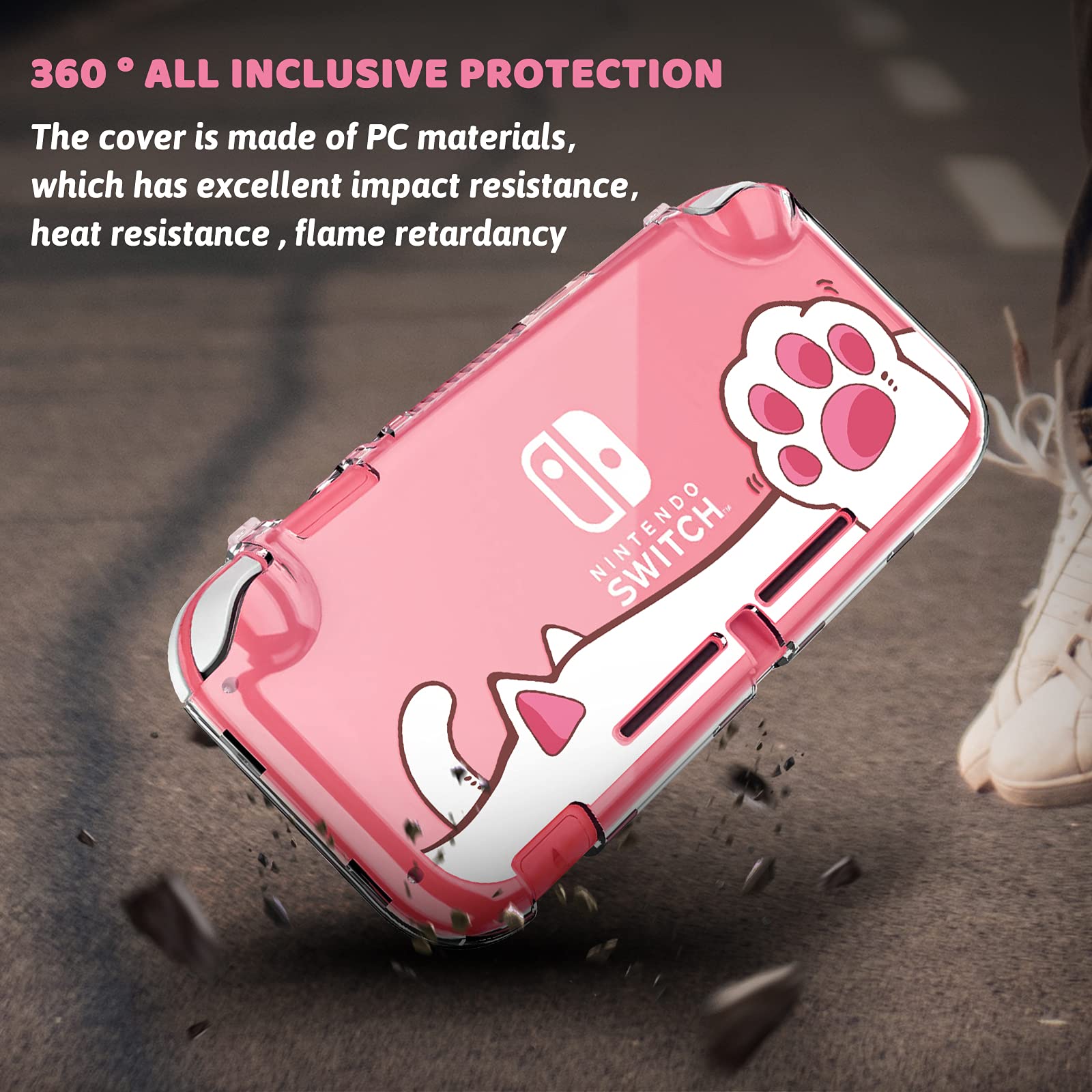 DLseego Protective Case for Switch Lite, Hard PC Clear Anti-Shock Split Cover with Cat-Pad Pattern