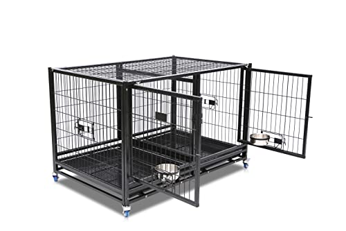 Homey Pet-43 All Metal Open Top Stackable Heavy Duty Cage(Upper) w/Floor Grid, Tray, Divider, and Feeding Bowl