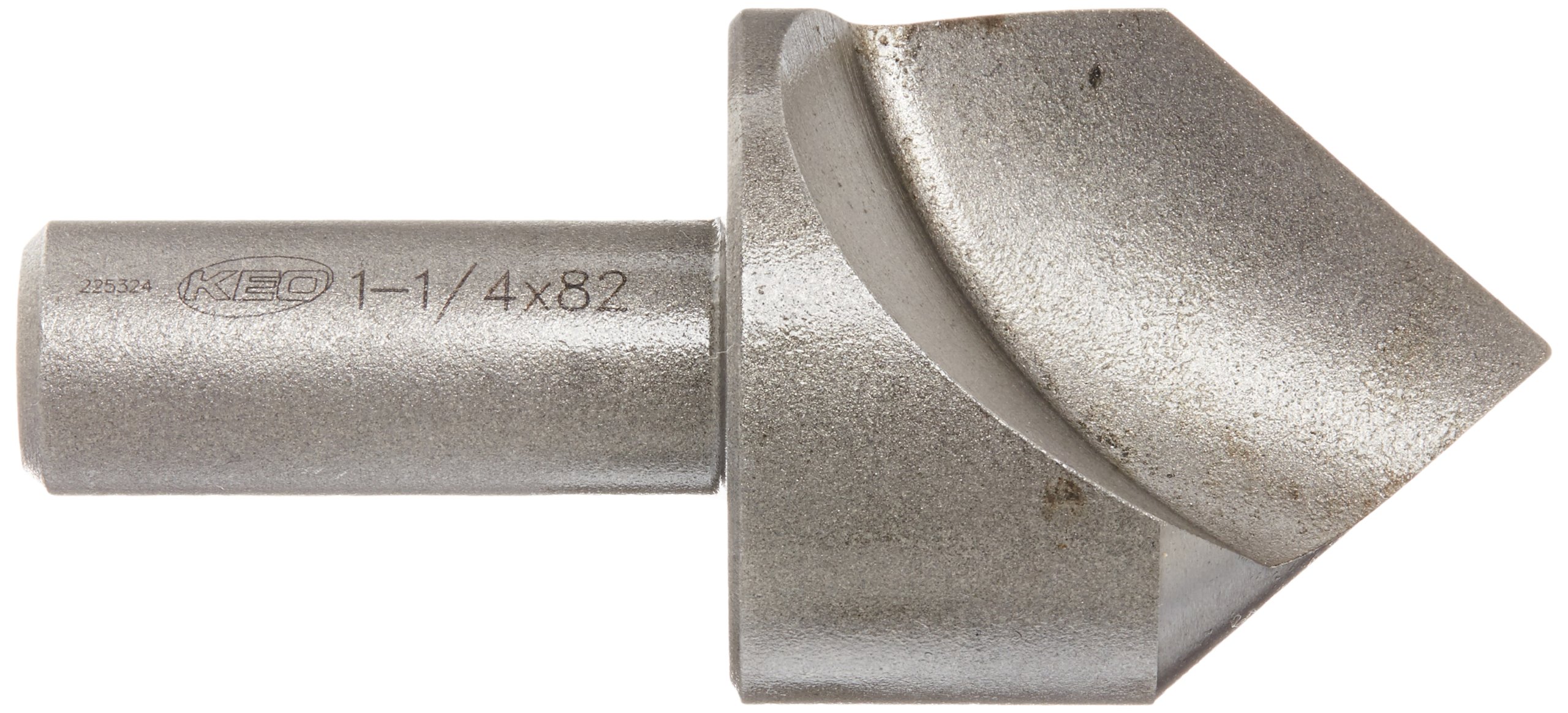 KEO 53248 High-Speed Steel Single-End Countersink, Uncoated (Bright) Finish, Single Flute, 82 Degree Point Angle, Round Shank, 1/2" Shank Diameter, 1-1/4" Body Diameter
