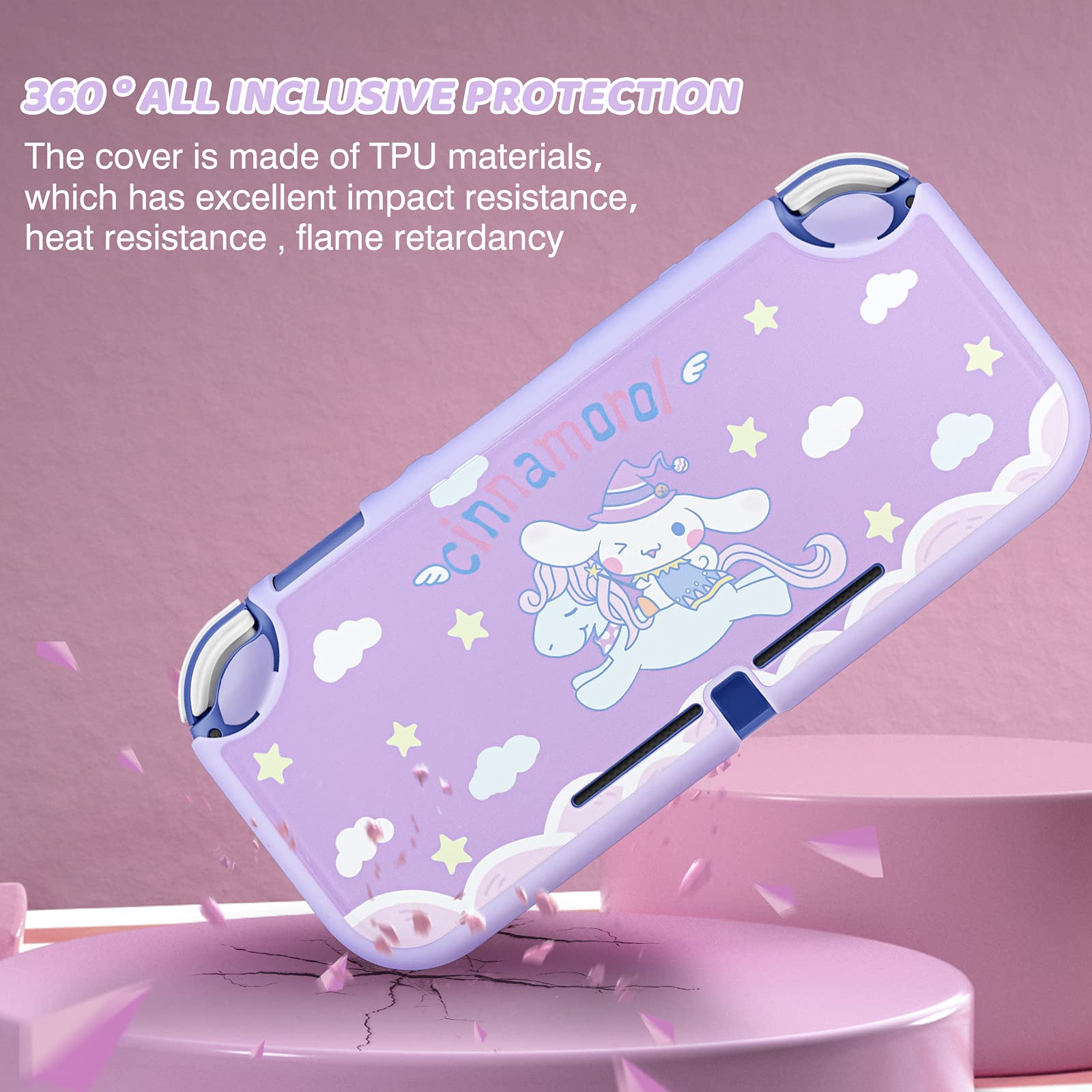 DLseego Protective Case Design for Switch Lite, TPU Cover Case Cute Rabbit Animal Pattern Shock-Absorption Design Hard Cover with 2 pcs Thumb Grips - Purple Rabbit