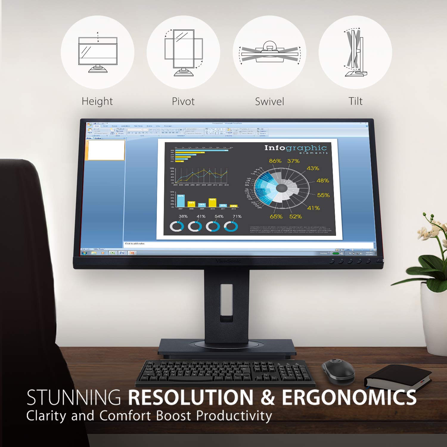 ViewSonic VG2448 24" 1080p Ergonomic Monitor HDMI, DisplayPort, USB, 40 Degree Tilt (Renewed)