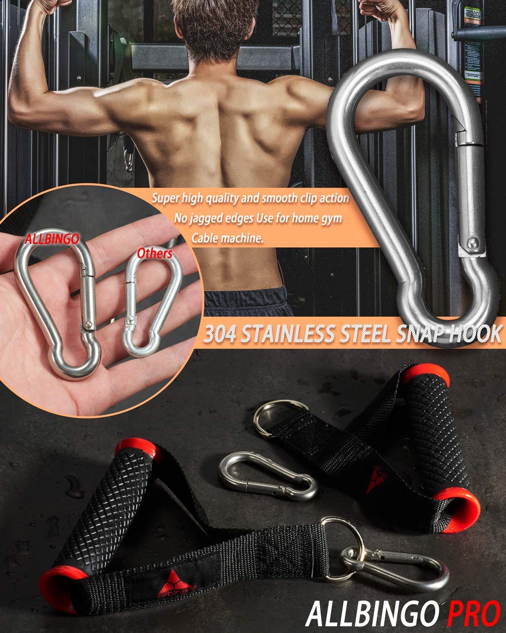 allbingo Pro Cable Handles Compatible with Bowflex and Cable Machine, Heavy Duty Exercise Hand Grips Attachment with 2 Carabiners for Resistance Bands Home Gym