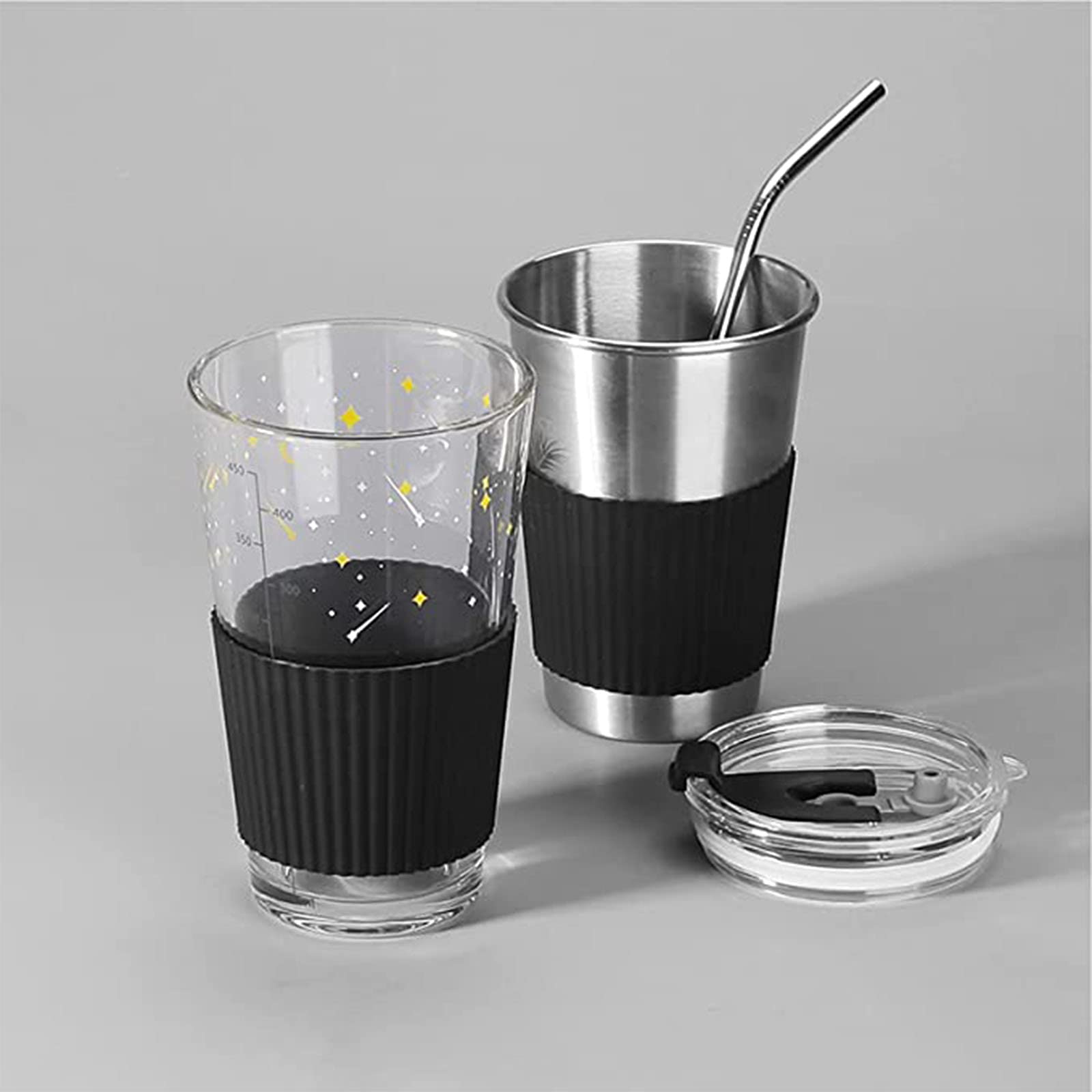 ATCYMI 6 PCS Reusable Coffee Cup Sleeves for Iced Hot Drink Silicone Heat Resistant Protector Cover for Glass Bottle Mug Cup Sleeve