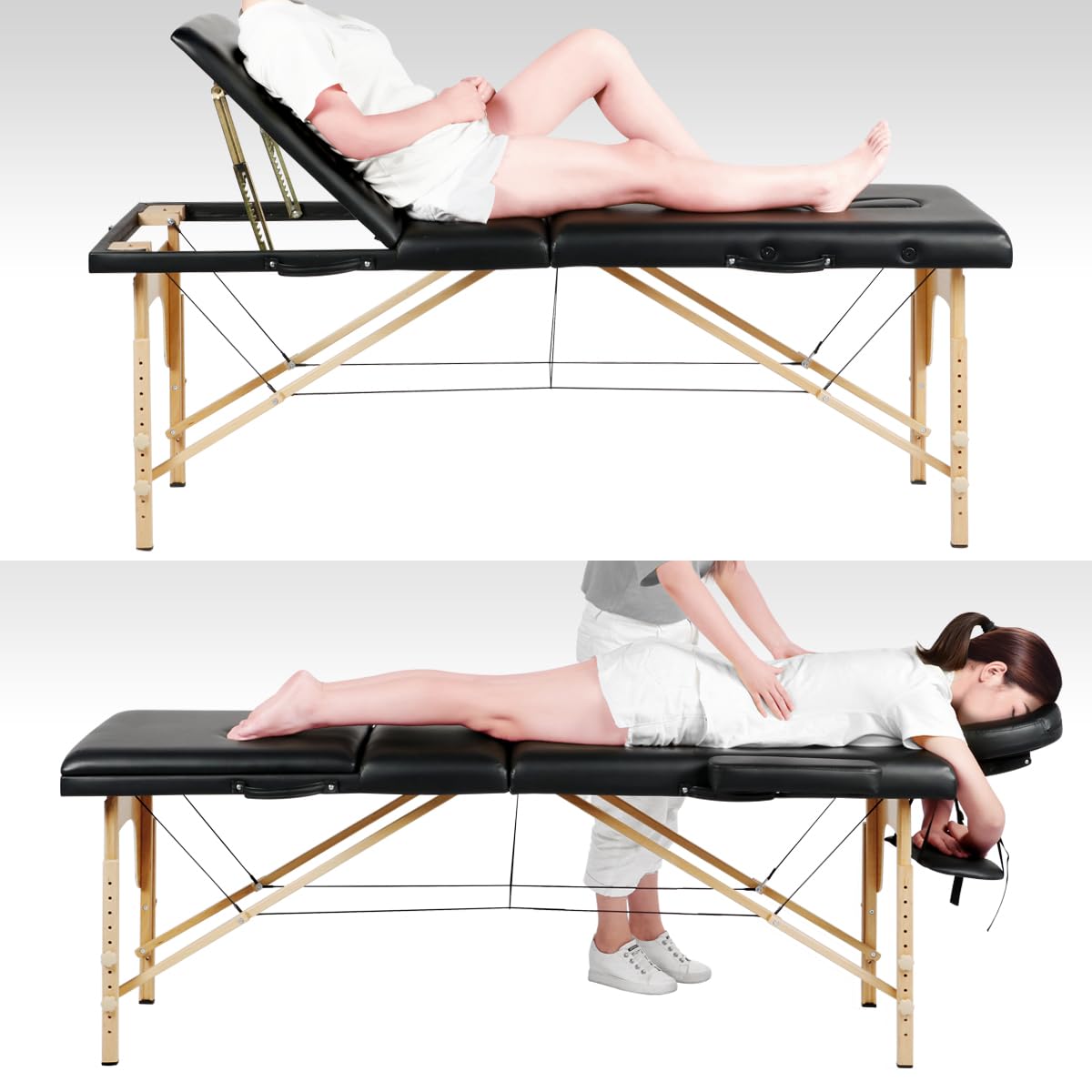 Yaheetech Massage Table Portable Adjustable Massage Bed Foldable Massage Therapy Table 3 Folding 84 Inch Salon Bed Facial Bed with Non-Woven Bag, Black