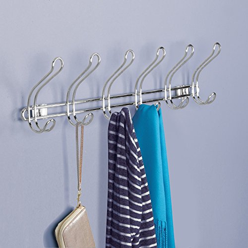 iDesign Classico Wall Mount/Over Door 12-Hook Rack for Coats, Hats, Robes, Towels - Chrome
