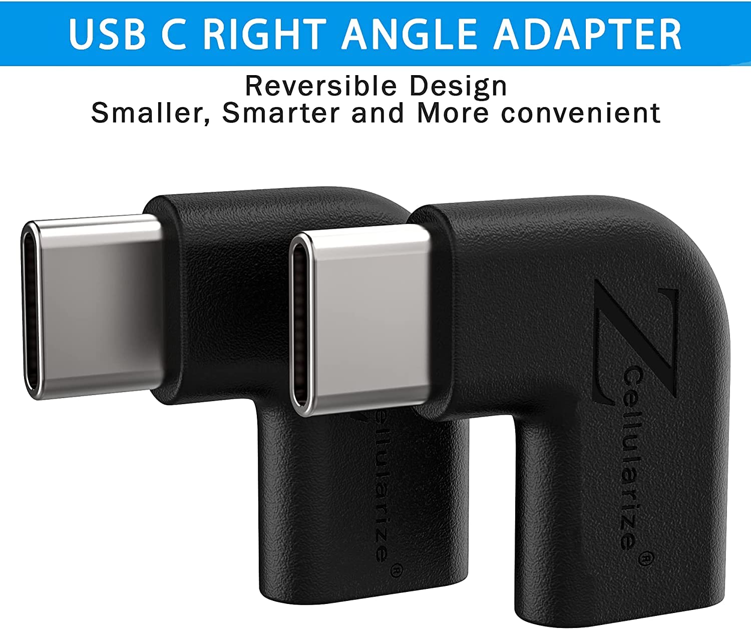 Cellularize USB C Extender Adapter 40Gbps 240W Short Dock Cable Extension Type-C 8K@60Hz PD Low Profile Male to Female Thunderbolt QC & Data Transfer for USB-C Devices (Right Angle, 4 Pack)