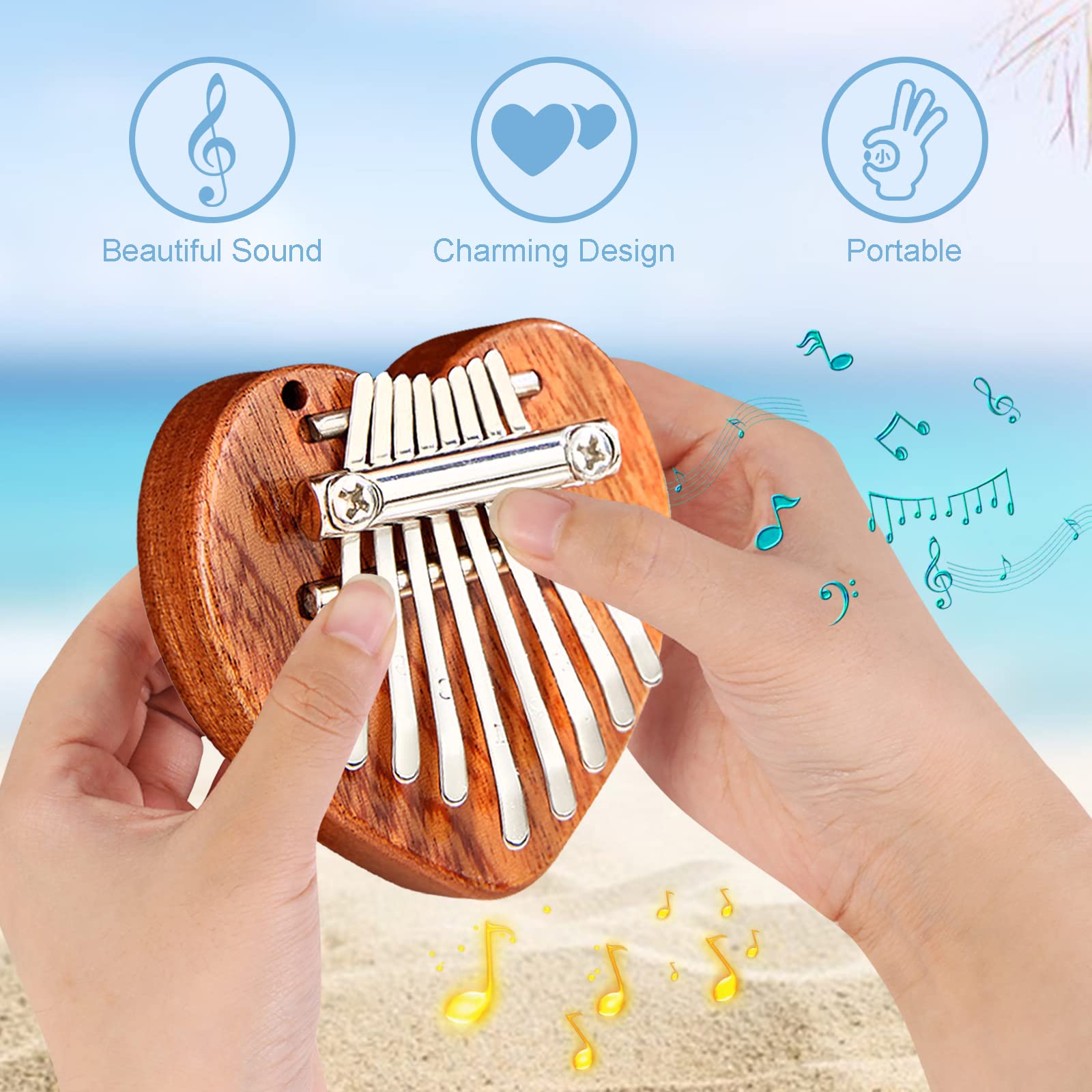 ANXVERS 8 Key Kalimba Thumb Piano,Mini Thumb Piano, Delicate Finger Piano, Heart-Shaped Finger Piano Decompression, Music Accessories, Pendant Gifts, Portable Mini Piano for Children and Beginners