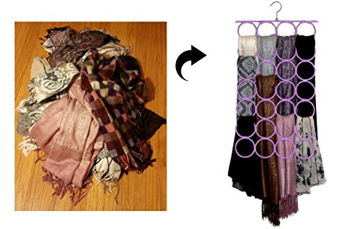 Marcus Mayfield Scarf Hanger & Closet Organizer, The No Snags Best Space Saving Scarf & Tie Hanger & Holder for Scarves, Pashminas & Infinity Scarves | Stores Over 2 Dozen Accessories (1-Purple)