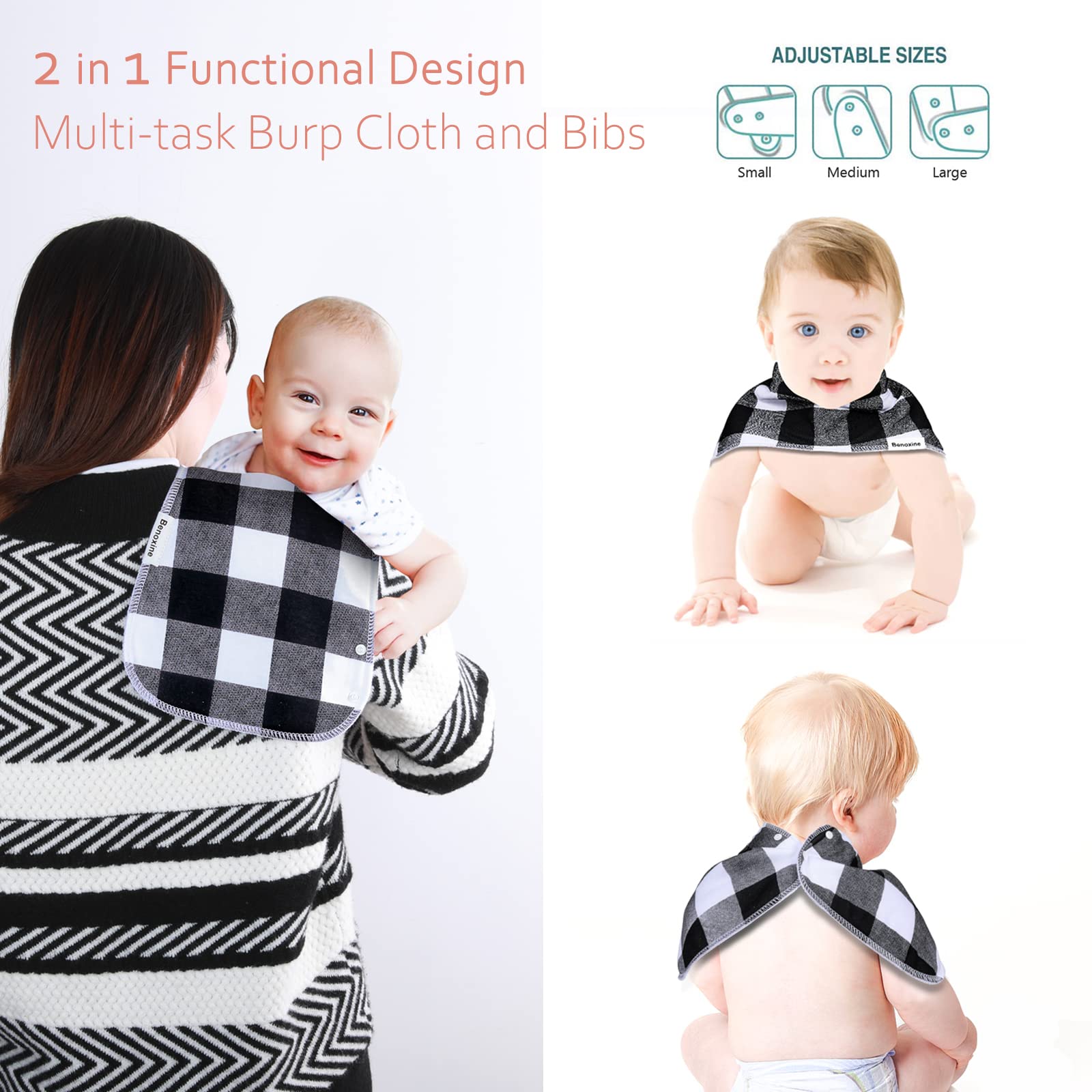 Burp Cloths & Baby Bibs Set 2-in-1 Cotton Super Absorbent and Soft Baby Spit Up Burping Rags for Boys and Girls