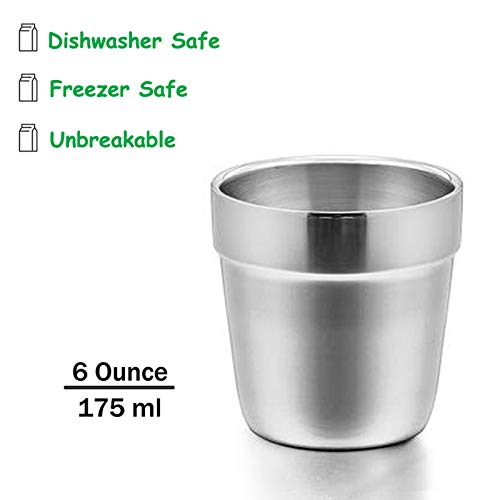 E-far Metal Cups for Kids Baby, 6 Ounce Stainless Steel Insulated Cups for Toddler Children, Training & Transition, Double Wall & Shatterproof, Mirror Polished & Dishwasher Safe - 2 Pack