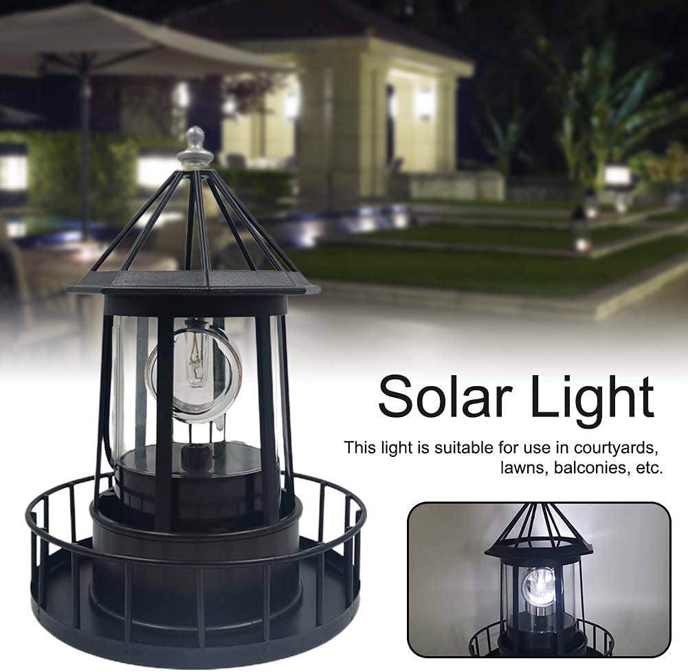 HAKUNA LED Solar Powered Lighthouse, 360 Degree Rotating Lamp Courtyard Decoration IP65 Waterproof Durable Rotatable Outdoor Solar Light Lamp Hanging for Home Garden Yard Décor