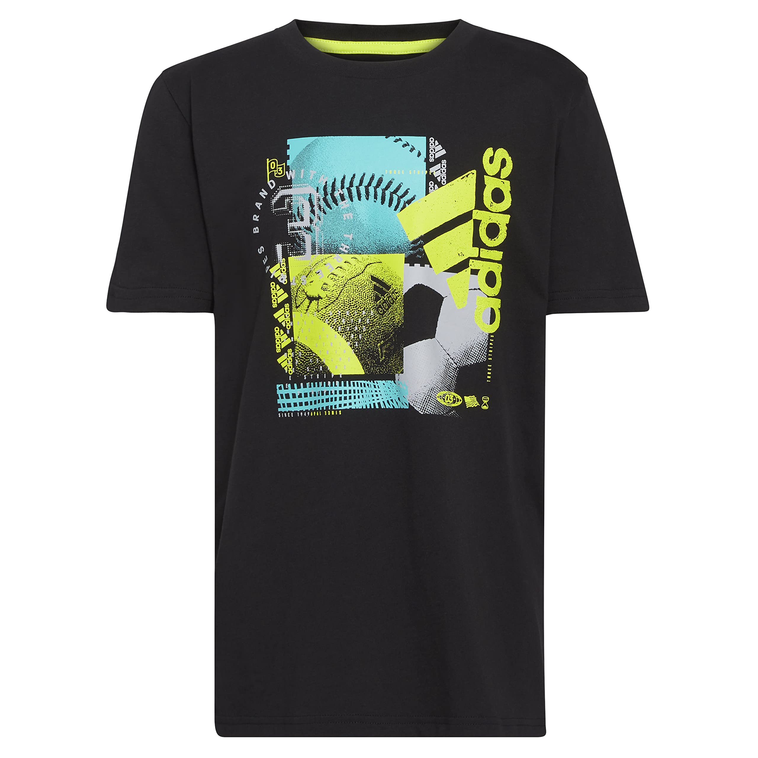 adidas boys Short Sleeve Sports 22 Tee T Shirt, Black With Screaming Green, 7 US