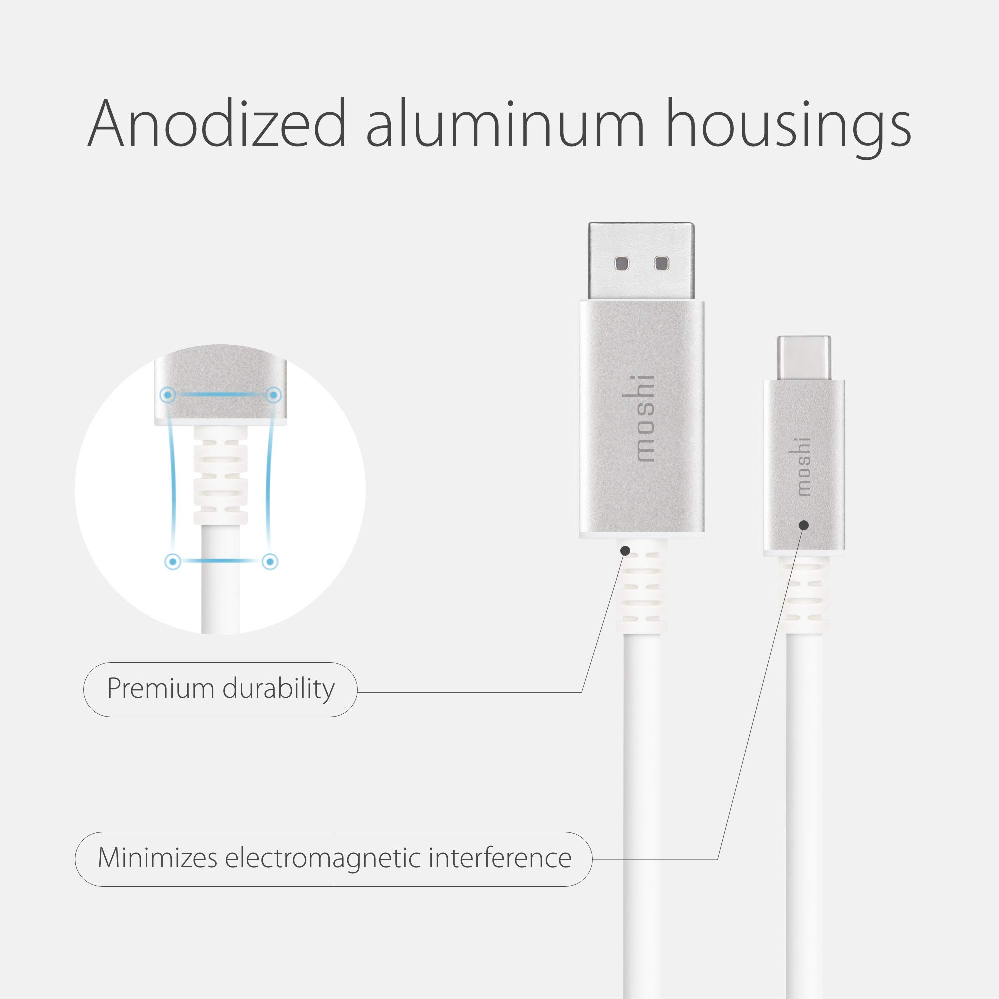 Moshi USB C to DisplayPort Cable 1.5m/5ft, Support 5K@60 Hz, 4K HDR, VESA Certified, Aluminum Housing, Thunderbolt 3 Compatible (Ensure Monitors Accept DisplayPort Signal)