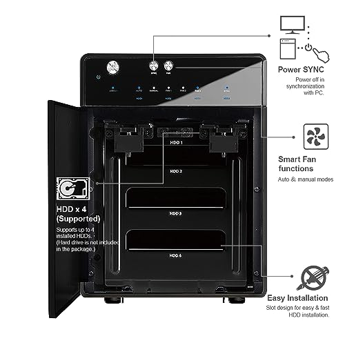 Mediasonic USB 3.2 4 Bay 3.5” SATA Hard Drive Enclosure DAS – USB 3.2 Gen 2 10Gbps Type C | USB-C (HF7-SU31C) Support 24TB HDD