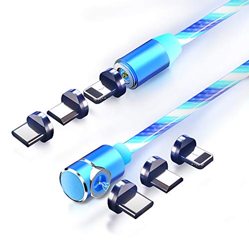 ameow Magnetic Charging Cable (2-Pack 3.3/4.6ft) Magnetic Cell Phone Cable with LED Light, Charging Cable for Type C, Micro USB and iProduct (Blue)