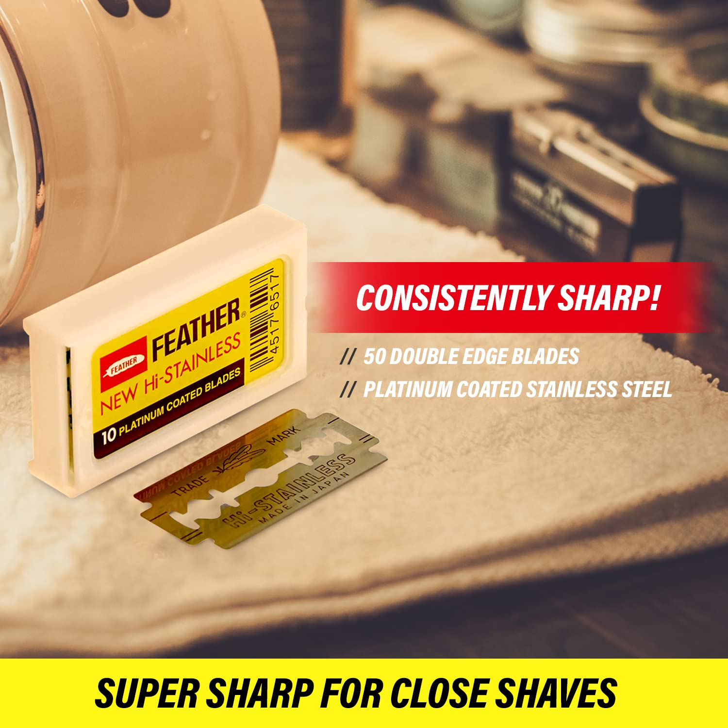 Feather Double Edge Safety Razor Blades - (30 Count) - Platinum Coated Hi-Stainless Steel Razor Blades - Fits Most Safety Razors - Super Sharp for Close Shaves - Japanese Quality