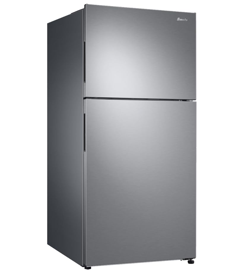 SMETA Refrigerator with Freezer Top 18 Cu. Ft Garage Refrigerators 30" Top Mount Full Size Stainless Steel for Kitchen Fridge, Frost Free Double Door Upright Freezer Led Light, Garage Ready
