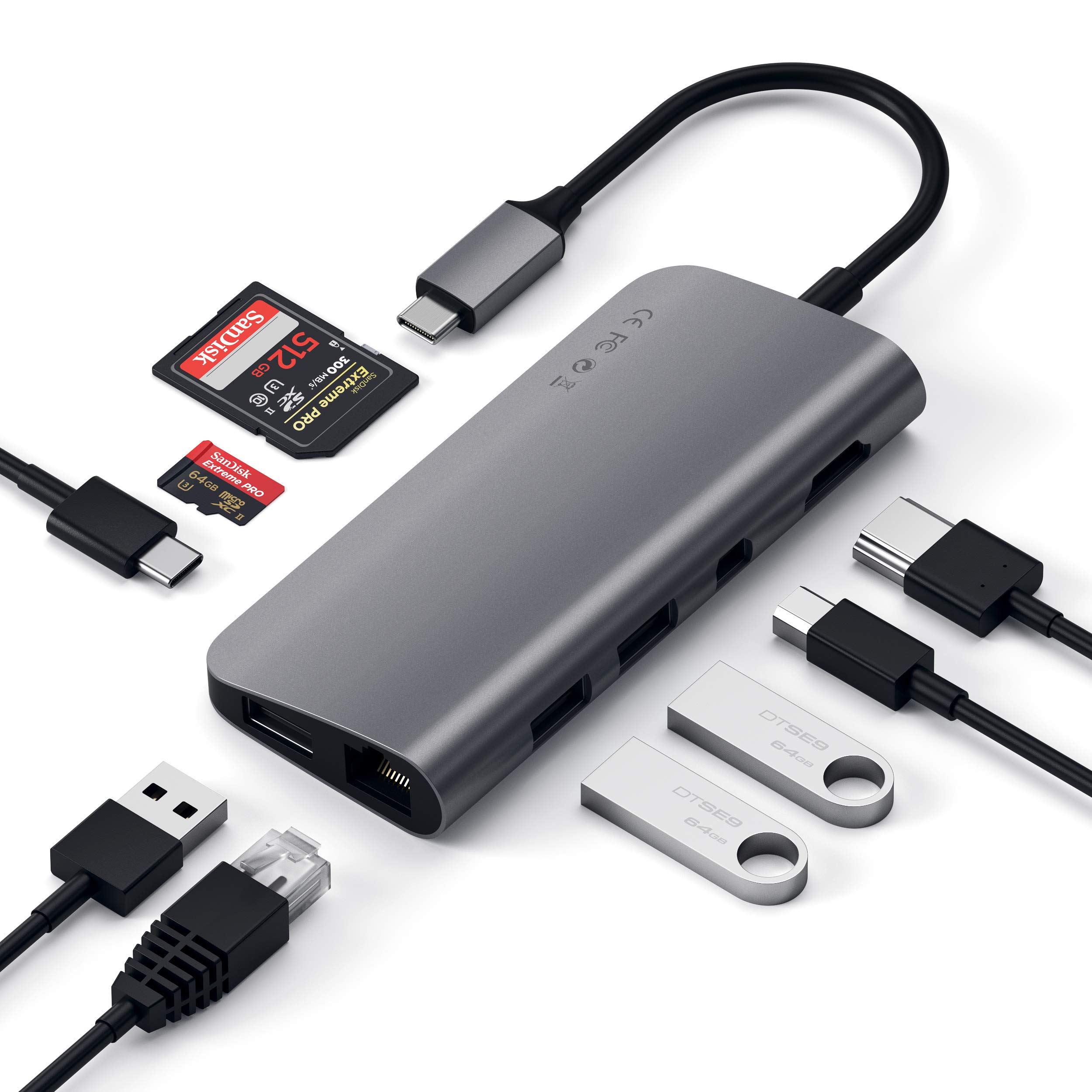 Satechi Type-C Multimedia Adapter with 4K HDMI, Mini DP, USB-C PD, Gigabit Ethernet, USB 3.0, Micro/SD Card Slots - for M2/ M1 MacBook Pro, M2/ M1 MacBook Air (Space Gray)