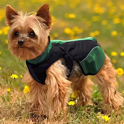 H.S.C.PET Reflective Dogs Raincoats Waterproof Shirts,Green Adjustable Puppy Lightweight Jacket, Doggie Windproof Warm Vest with Harness Hole