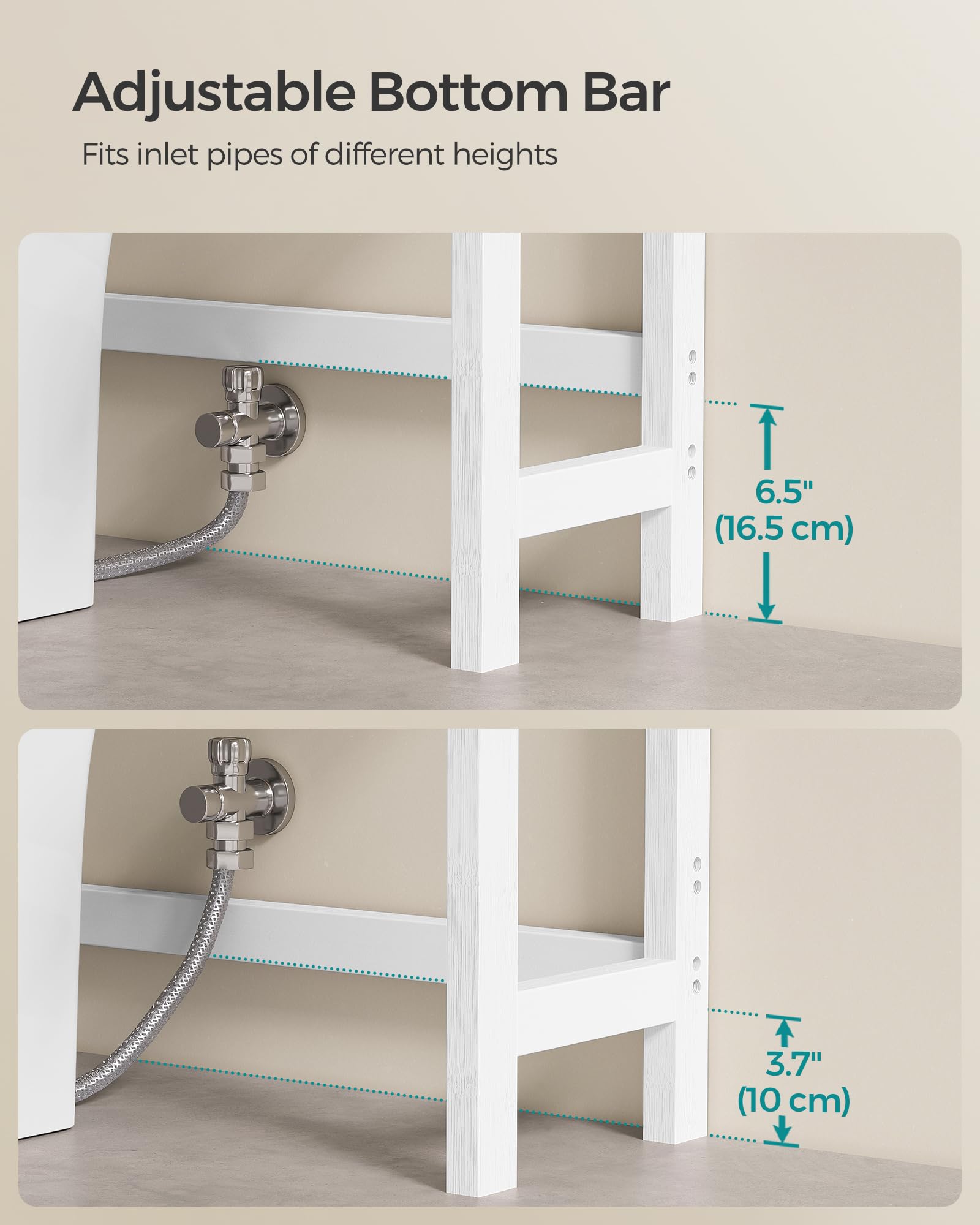 SONGMICS Over The Toilet Storage, 4-Tier Over Toilet Bathroom Organizer with Adjustable Shelf, Fit Most Toilets, Space-Saving, Easy Assembly, Cloud White UBTS041W01