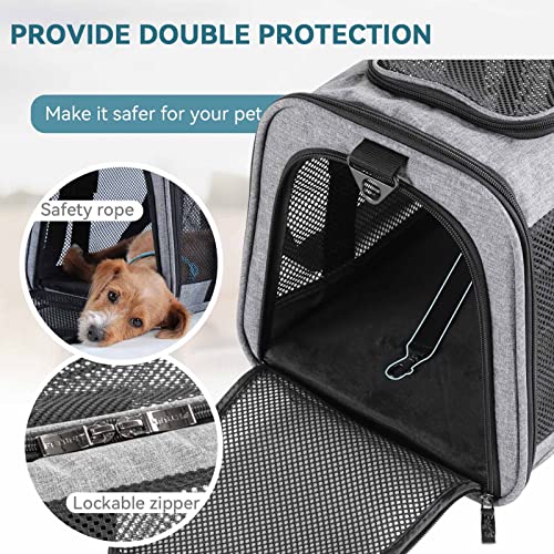 Petsfit Most Airline Approved Cat Carrier Dog Carriers Soft-Sided Pet Washable Travel Carrier for Puppies/Kittens/Rabbit,5-Sided Breathable mesh/Self-Lock Zippers