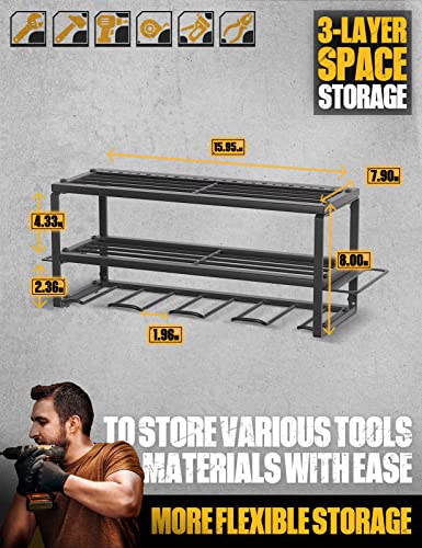 Power Tool Organizer with Charging Station, Drill Holder Wall Mount, Garage Storage Rack for Handheld, Metal Tool Shelf, Utility Rack for Cordless Drill & Power Tools, Gifts for Father's Day