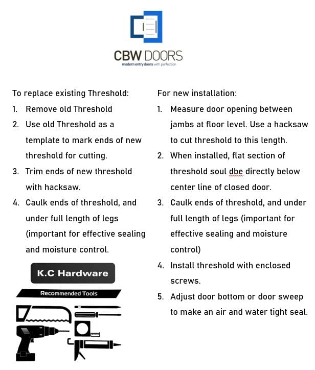 CBW Doors Aluminum Threshold 4" Wide 1/2" High (48 Inch Length)