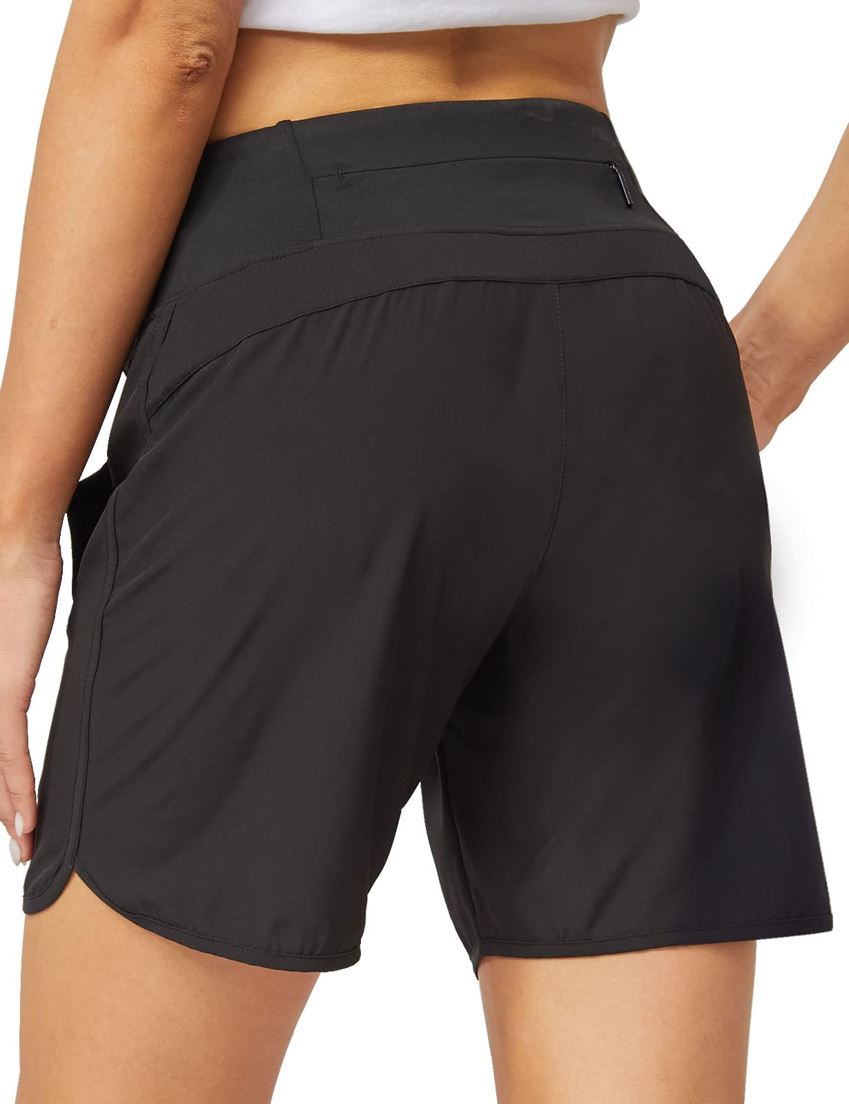 ALWZ-RDY Women Long Athletic Shorts Lightweight 7 inch Quick-Dry Running Shorts with Mesh Liner Back Zipper Pocket Black
