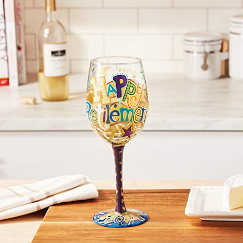 Enesco Lolita Happy Retirement Artisan Painted Wine Glass Gift, Multicolor, 1 Count (Pack of 1)