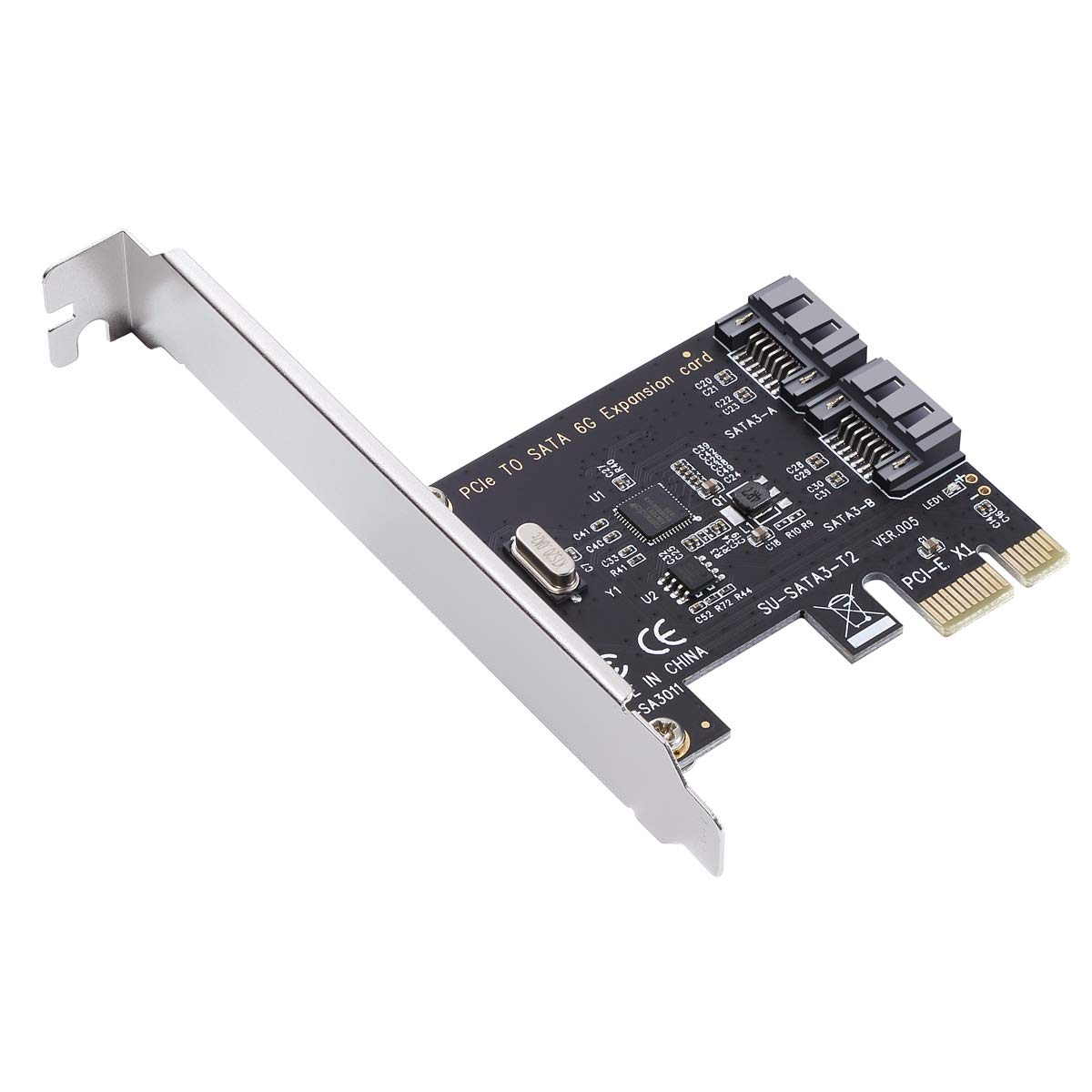 MHQJRH PCI Express SATA 3.0 Controller Card, 2-Port PCIe to SATA III 6GB / s Built-in Adapter Converter, PCI-E to SATA 3.0 Disk Array Card,with Small Bracket and 2 SATA Cable Support SSD and HDD